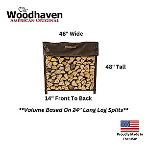 Woodhaven Brown 4 Foot 1/4 Cord Firewood Rack - Heavy Duty Indoor Outdoor Firewood Storage Log Rack And Optional Seasoning Cover - Metal Firewood Rack - Made in the USA (Cover)
