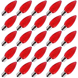 25 Pack C9 Led Replacement Christmas Light Bulb, C9 Shatterproof Led Bulb for Christmas String Light, E17 Intermediate Base, Commercial Grade Dimmable Bulbs, Red