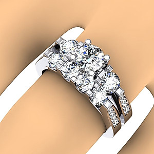 Dazzlingrock Collection 1.40 Carat (ctw) 14k Round Diamond Women Wedding Ring Set with Matching Wedding Band, White Gold, Size 5