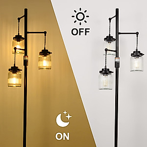 Stepeak Industrial Floor Lamp, Farmhouse Rustic Floor Lamp with 3 Glass Shades, Tall Standing Lamps with Dimmable Switch, Sturdy Base, Black Floor Lamps for Living Room Bedroom Office Home