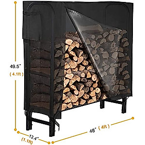 GASPRO 4FT Firewood Rack Outdoor with Cover, Includes Thickened & Widened Rungs, Heavy Duty Log Rack Wood Holder, Easy to Assemble