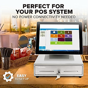 Volcora 13" Manual Push Open Cash Register Drawer for Point of Sale (POS) System - White with Stainless Steel Front Touch Panel - with 4 Bills and 5 Coin Slots, Fully Removable Money Tray
