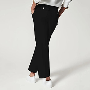 Women High Waist Casual Wide Leg Long Linen Palazzo Pants Trousers Stretch Twill Cropped Plus Size Pants (Black, XL)