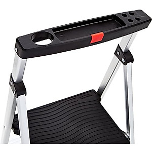 Rubbermaid RMA-2 2-Step Lightweight Aluminum Step Stool with Project Top, Anti-Slip Step Ladder, 225 lb Capacity, Silver Finish