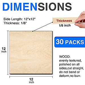 30 Pack Basswood Sheets 12"x12"x1/8", 3mm Basswood for Laser Cutting, Thin Plywood Board Unfinished Wood for Crafts, DIY Architectural Models Making, Wood Engraving, Wood Burning Product.