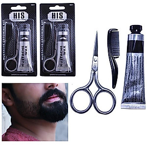 2 Packs Beard Taming Kit Men Mustache Comb Barber Grooming Growth Wax Facial 6pc