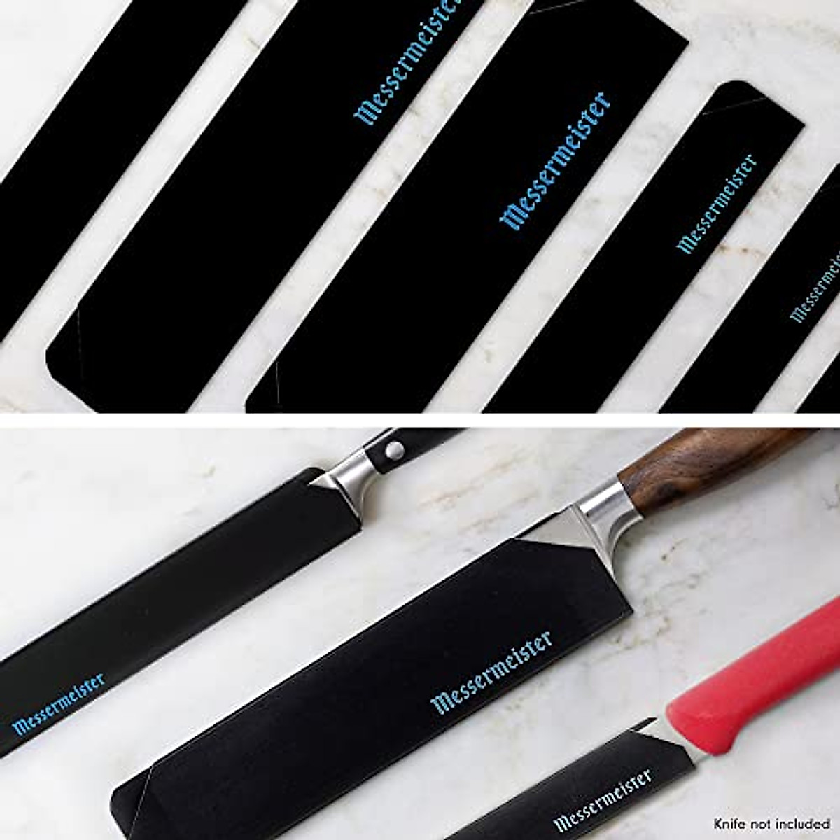 Messermeister Edge-Guard Set of 7, Black - Fashionable & Functional Knife Protector for Slicer, Chef’s, Santoku, Utility, Steak & Parer Knives - 2 Blade Entry Notches - Includes 7 Knife Edge Guards