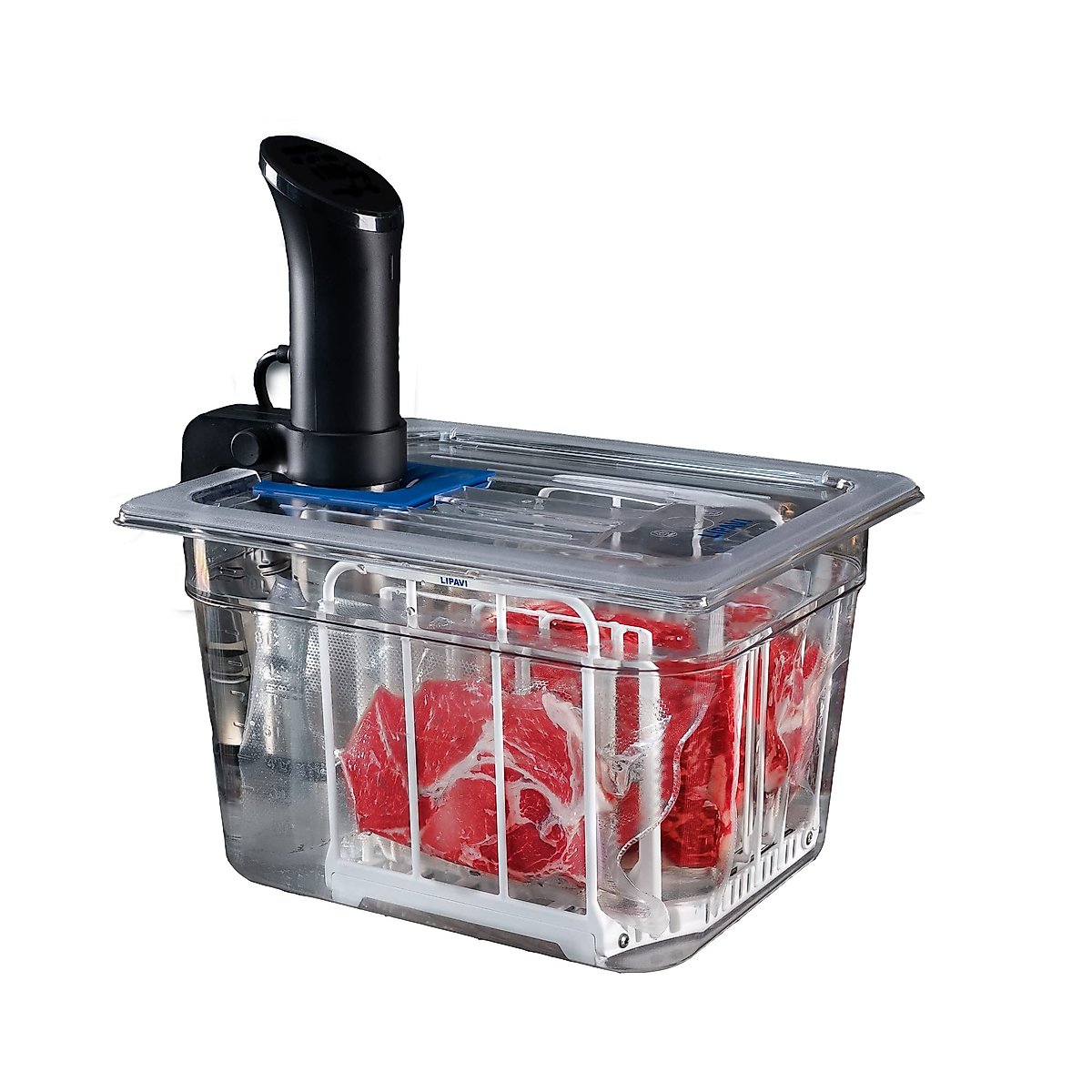 LIPAVI Sous Vide System Model NXC10-UNIR - with C10 Container, N10X Rack and an Universal lid - fits virtually any sous vide machine up to 2.755 inches (70mm) in diameter