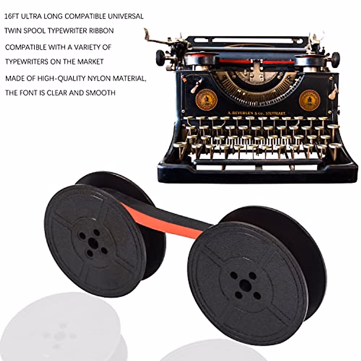 4 Pairs Universal Typewriter Ribbon Twin Spool Replacement 1/2" Pack Compatible with Most Typewriter (Black-Red,Black)