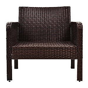 Merax Outdoor Patio PE Wicker Rattan Sofa Dining Set with Removable Cushions empered Glass Tea Table for Backyard, Poolside, Deck, Blue,6 Piece