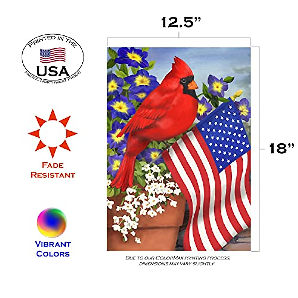 Toland Home Garden 1112538 American Cardinal Patriotic Flag 12x18 Inch Double Sided Patriotic Garden Flag for Outdoor House Bird Flag Yard Decoration