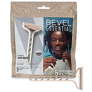 Bevel Essential Disposable Safety Razors for Men, Double Edge Stainless Steel Blade Helps Prevent Nicks and Razor Bumps, Travel Essentials, 5 Count