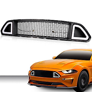 PIT66 Front Hood Upper Grille with White DRL LED Light, Compatible with 2015-2017 Ford Mustang