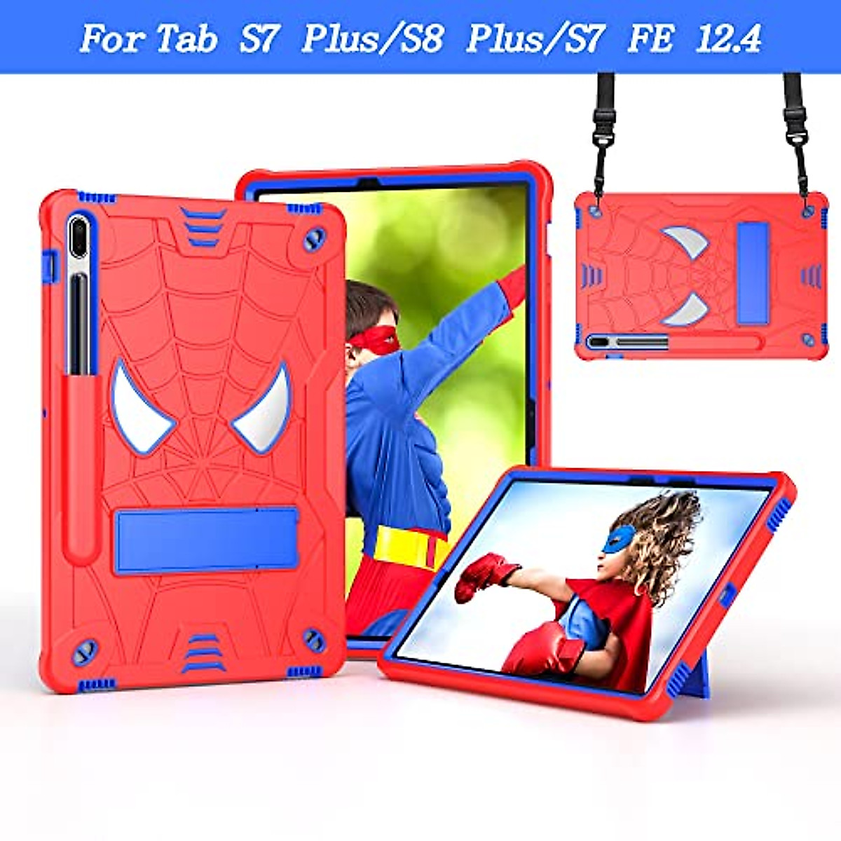 Tablet PC Case Tablet Children's Case Compatible with Samsung Galaxy Tab S8 Plus/S7 Plus 12.4 Inch SM-X800/X806 SM-T970/T975,Protective Cover Shockproof and Resistant Case with Built-in Holder+Shoulde