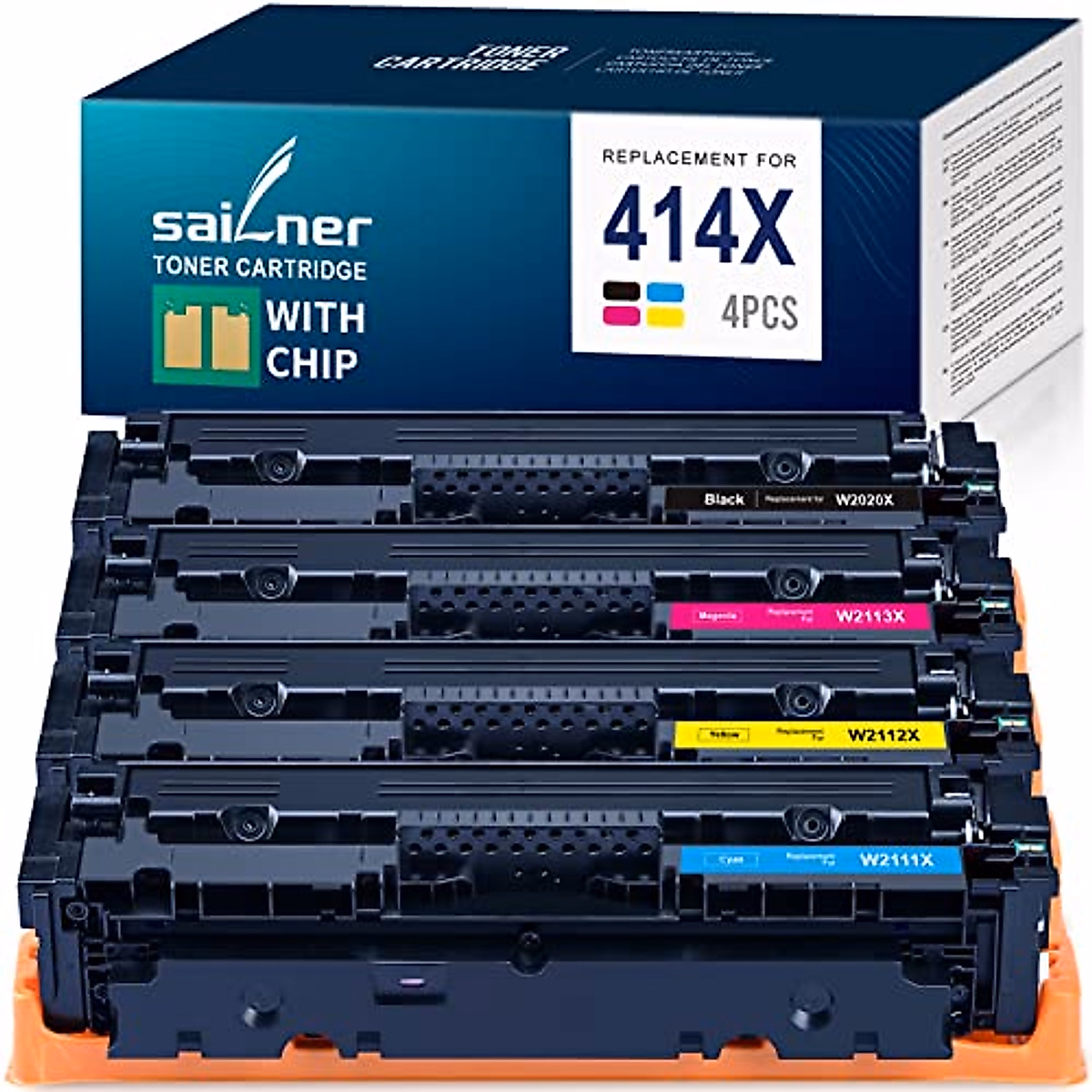 414X Toner Cartridges 4 Pack with Chip Remanufactured Toner Cartridge Replacement for HP W2020X 414X Fit for Color Laserjet Pro MFP M479fdw M454dw M479fdn M454dn Printer 414A 414