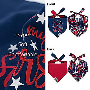 Fitwarm Oh My Stars 2 Pack Reversible Dog Bandana, 4th of July Dog Triangle Bibs Scarf for Medium Dogs Boy Girl, Cat Kerchief, Red Blue White, Medium