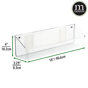 mDesign Plastic Adhesive or Wall Mount Wide Toy Storage Tray Basket; for Playroom, Kids Bedroom Organization; Holds Small Toys, Craft School Supplies + 24 Labels, Ligne Collection, 4 Pack, Clear