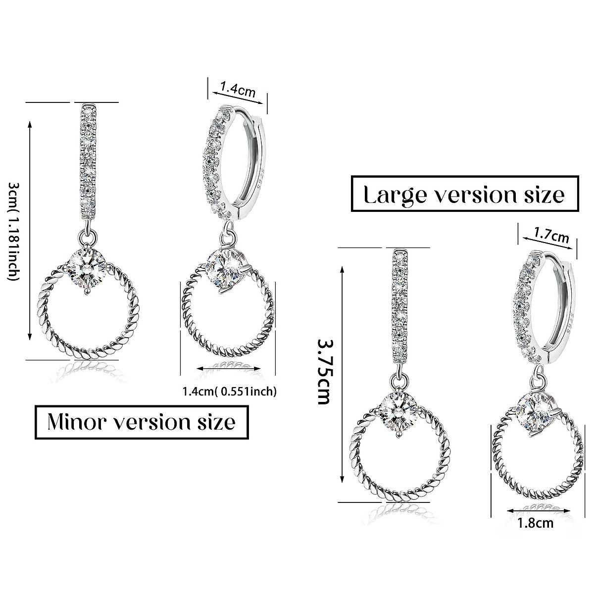 Sterling Silver Hoop Earrings with Drop Dangle for Women Hypoallergenic Twisted Earrings Huggie Hoop Earrings with Charms Trendy Cubic Zirconia Loop Earrings with Dangling Fashion Earring Gift for Her