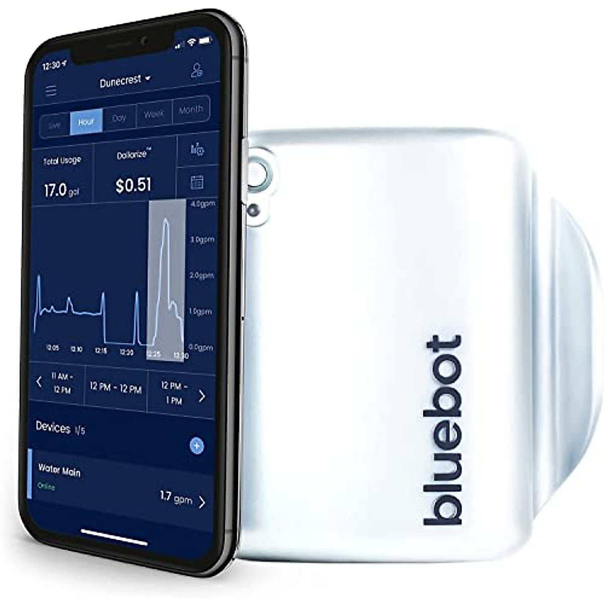 bluebot Universal Smart Home Water Meter & iOS App for Leak Detection, Live Water Usage Tracking and Alerting. Sub Meter from One Account. Install in Minutes, No Plumbing or Subscription Required.