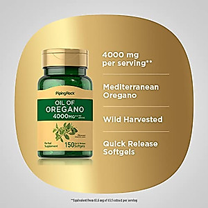 Piping Rock Oregano Oil Capsules 4000mg | 150 Softgel Pills | Herbal Supplement | Non-GMO, Gluten Free
