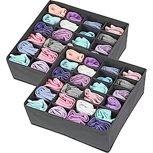 Simple Houseware 2 Pack Closet Socks Organizer, 24 Cell Drawer Divider, Dark Grey