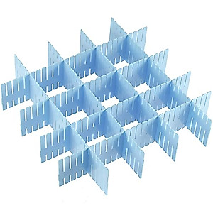 JOIKIT 60 PCS Blue Plastic DIY Grid Drawer Dividers, Plastic Desk Drawer Separators, Adjustable Drawer Divider Organizer, Household Storage Makeup Socks Underwear Organizer