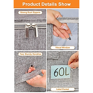 punemi Large Clothes Storage Bags, 2 Pack Comforter Storage Bag with Sturdy Structure/Zipper for King/Queen Comforters Quilt Duvet Pillows Blankets,Closet Organizers and Storage, 21.7x14.2x11.8in