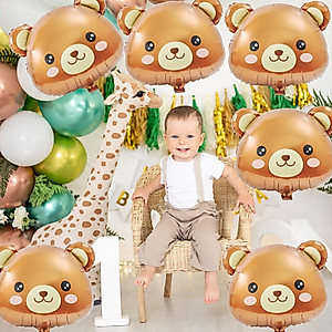 6-Pack 22-Inch Bear Head Aluminum Foil Balloons - Brown Bear Shaped Mylar Balloons for Jungle Woodland Animal Farm Safari Theme Party Decorations, Baby Shower, Gender Reveal and Birthday Supplies