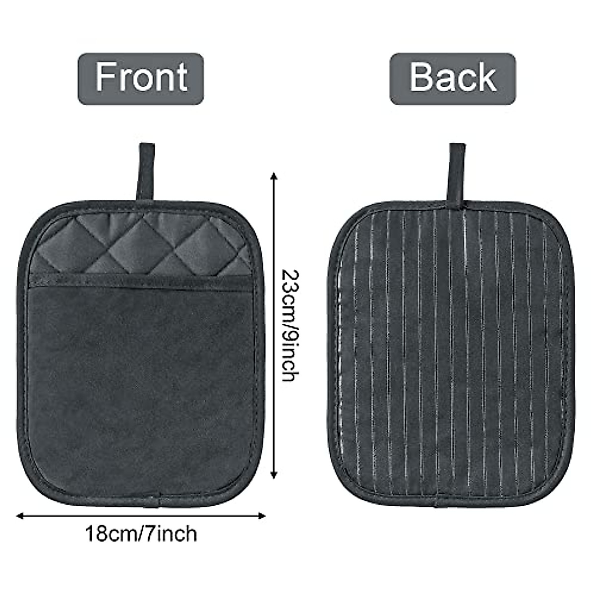 Zainpe 5Pcs Cotton Silicone Pot Holder Heat Resistant Non-Slip Oven Mitts Machine Washable Kitchen Soft Grip Potholder with Pocket Multifunctional Stripe Square Hot Pad for Baking Cooking Gray