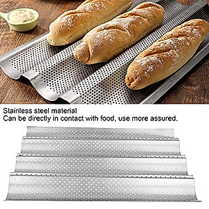 Psytfei Mold Baguette Mold Stainless Steel Silver NonStick MultiGrooves Waves French Bread Pan Baguette Baking Cooking Tray Mold Kitchen Tool(Four grooves)