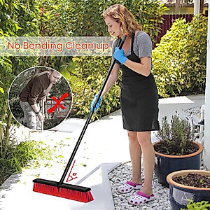 18" Push Broom Outdoor Heavy Duty with Stiff Bristles, Shop Broom with 63" Long Handle, Snow Broom Garage Push Broom for Concrete Wood Scrub Brush for Cleaning Shop Garage Deck Patio Driveway (Red)