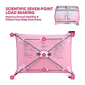 BABY JOY 3 in 1 Portable Pack and Play with Bassinet, Convertible Baby Travel Crib Playard with Changing Table, Brake Wheel, Newborn Napper with Large Capacity Storage Shelf, Oxford Carry Bag