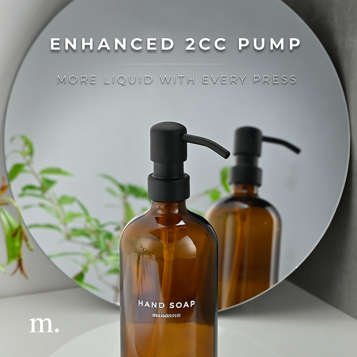 MaisoNovo Soap Dispenser 3-Piece Set | 16.9oz Amber Bottles with Black Stainless Steel Pumps