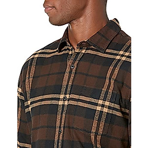 Amazon Essentials Men's Long-Sleeve Flannel Shirt (Available in Big & Tall), Dark Brown Plaid, Large