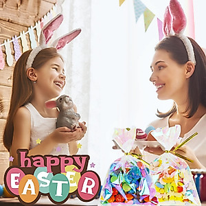 QTOP Cellophane Treat Bags,Iridescent Holographic Goodie Bags, Clear Cello Bags with Twist Ties for Birthday Party Favors, Valentines, Easter, Weddings，Halloween，Christmas (4x6 inches(pack of 100))