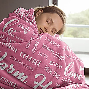 Warm Hugs Blanket - Breast Cancer Gifts for Women, Strength Courage Positive Get Well Soon Gift for Friend Family, Healing Inspirational Soft Comfort Throw Blanket