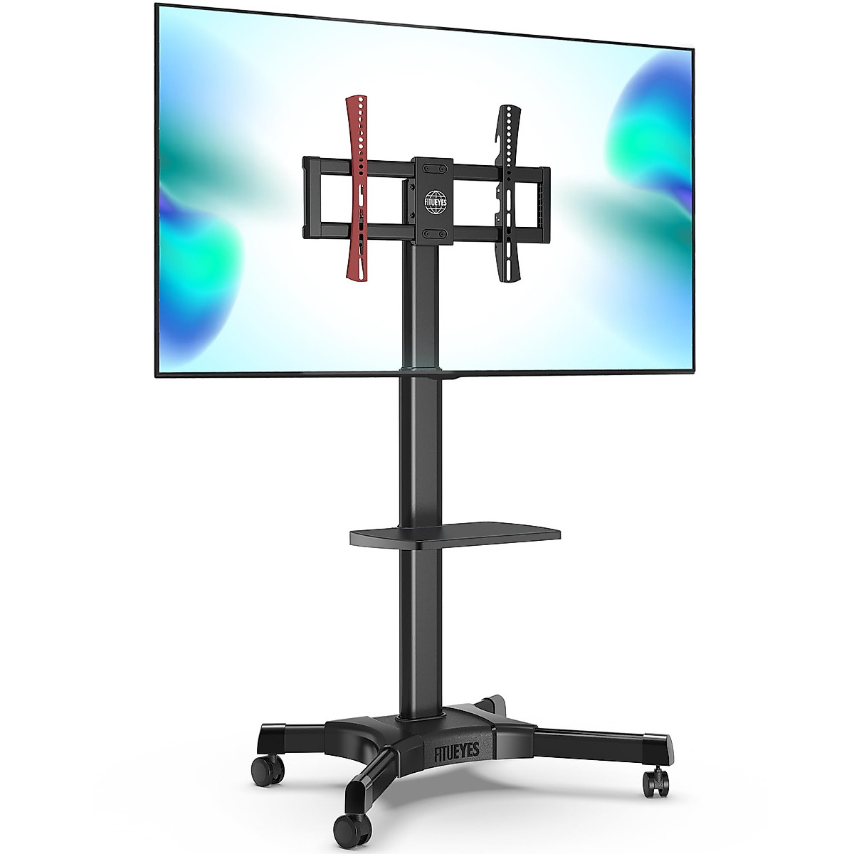 FITUEYES Tall TV Cart Mobile TV Stand for 32 to 70 Inch LED LCD Flat Curved Screen TVs Rolling Black Swivel Floor Stand with Height Adjustable Shelf & Lockable Casters - VESA 600x400mm, holds up 88lbs