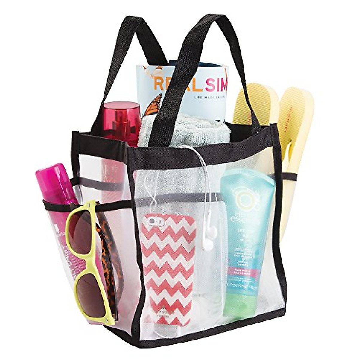 iDesign Water Resistant Nylon/Mesh Shower Tote Bag with Handles - 8.5" x 5.88" x 9.25", White/Black