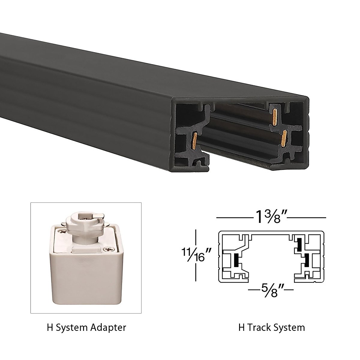 WAC Lighting H Track 4FT Single Circuit Field Cuttable 120V Track for H Style 3-Wire Track Fixtures with 2 Endcaps in Black