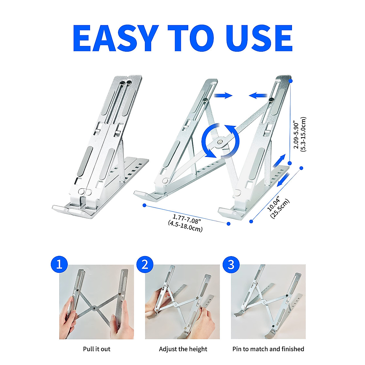 WEETEE Laptop Stand for Desk, Laptop Riser Adjustable Height for Ventilated Cooling, Aluminum Foldable Portable Laptop Holder Compatible with MacBook, Dell, Lenovo More 10-15.6"