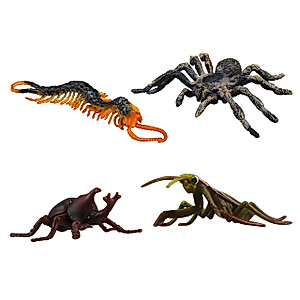 Toymany 12PCS Realistic Bugs Figures Toys - Plastic Insects Figurines Set with Bee Beetle Mantis Spider Ladybug Butterfly Scorpion - Halloween Party Favor School Project Gift for Kids Toddlers