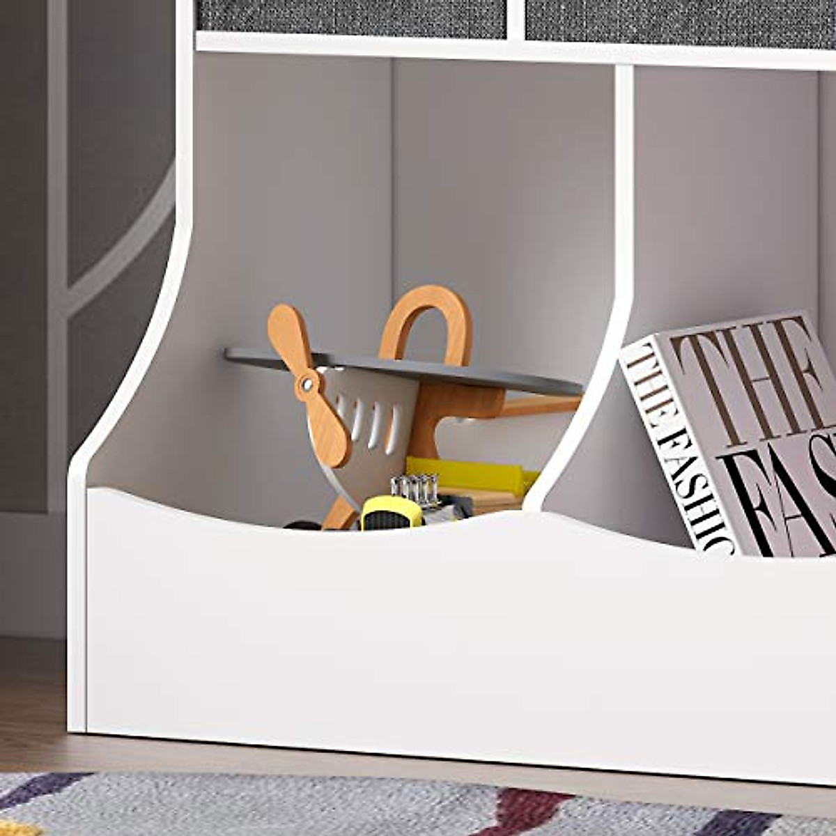 UTEX Toy Storage Organizer with Bookcase, Kid’s Bin Storage Unit with 8 Compartments &3 Baskets Bins, Toys Box Organizer, Kid’s Multi Shelf Cubby for Books,Toys,White