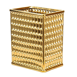 RZCNC Ceramic Gold Square Trash can Waste Basket, Decorative Garbage Can for Bathroom, Bedroom, Home Office, Kitchen, Dorm, College (1.5 Gallon, Small, Open Top)