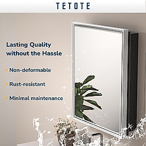 TETOTE 40x30 Inch Medicine Cabinet Silver Framed Bathroom with Mirror Aluminum Framed Surface or Recessed Wall-Mounted Medicine Cabinets Beveled Mirror with Storage 2 Door Modern Farmhouse