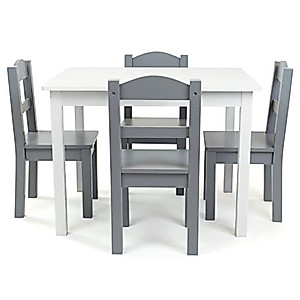 Humble Crew Kids Wood Table 4 Chairs Set, White/Grey & Toy Organizer, Toddler, Grey/White