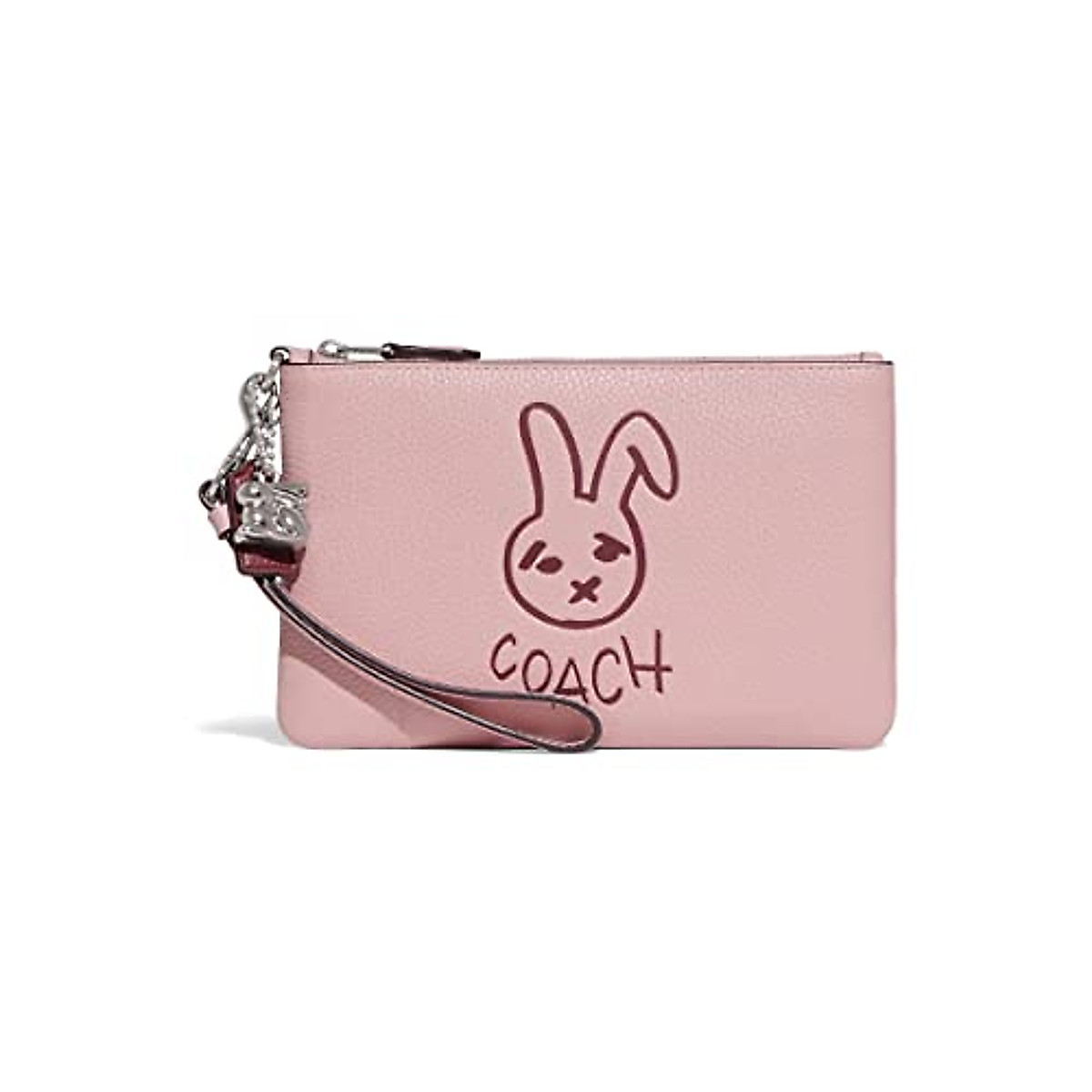 COACH Bunny Graphic Polished Pebble Small Wristlet Powder Pink Multi One Size
