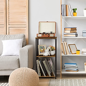 ETELI Tall Side Table 3 Tier Record Player Stand Table with Vinyl Storage Small Industrial Side Table Vinyl Record Stand Turntable Stand Hold Up to 170 Albums for Living Room Bedroom Office