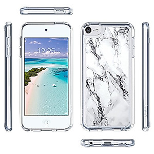 ULAK iPod Touch 7 Case, iPod Touch 6 Case Marble, iPod Touch 5 Case Slim Anti-Scratch Clear Case with Shockproof Bumper, Hybrid Protective Cases for iPod Touch 7th/6th/5th Generation, Marble Pattern