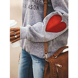 KIRJAUDU Women's Comfy Casual Long Sleeve Heart Shape Patched T-shirts Funny Letter Print Sweatshirt M Grey-4