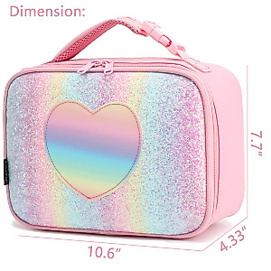 FlowFly Kids Lunch box Insulated Soft Bag Mini Cooler Back to School Thermal Meal Tote Kit for Girls, Boys, Glitter-RainBow